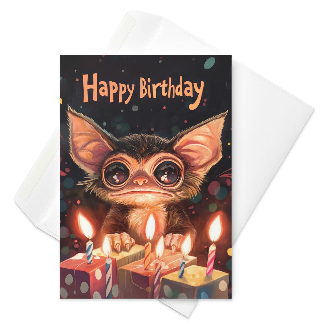 Gizmo Birthday Card With Candles Gremlins Fan Art, Fun Celebration ...
