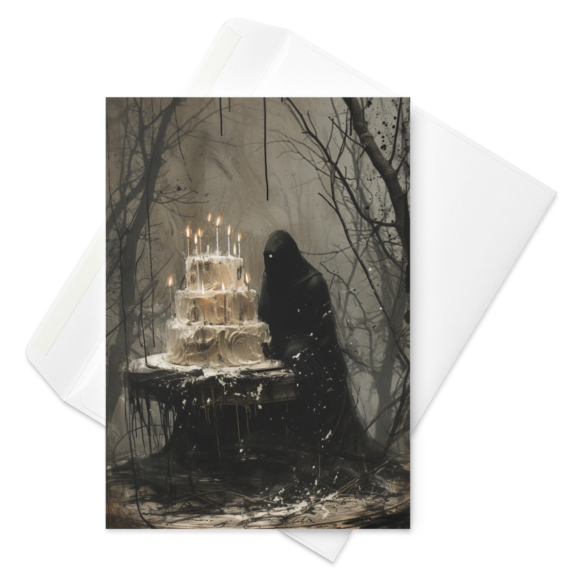 Ghastly Gathering - Gothic Ghoul & Cake Birthday Card, Dark Charm ...