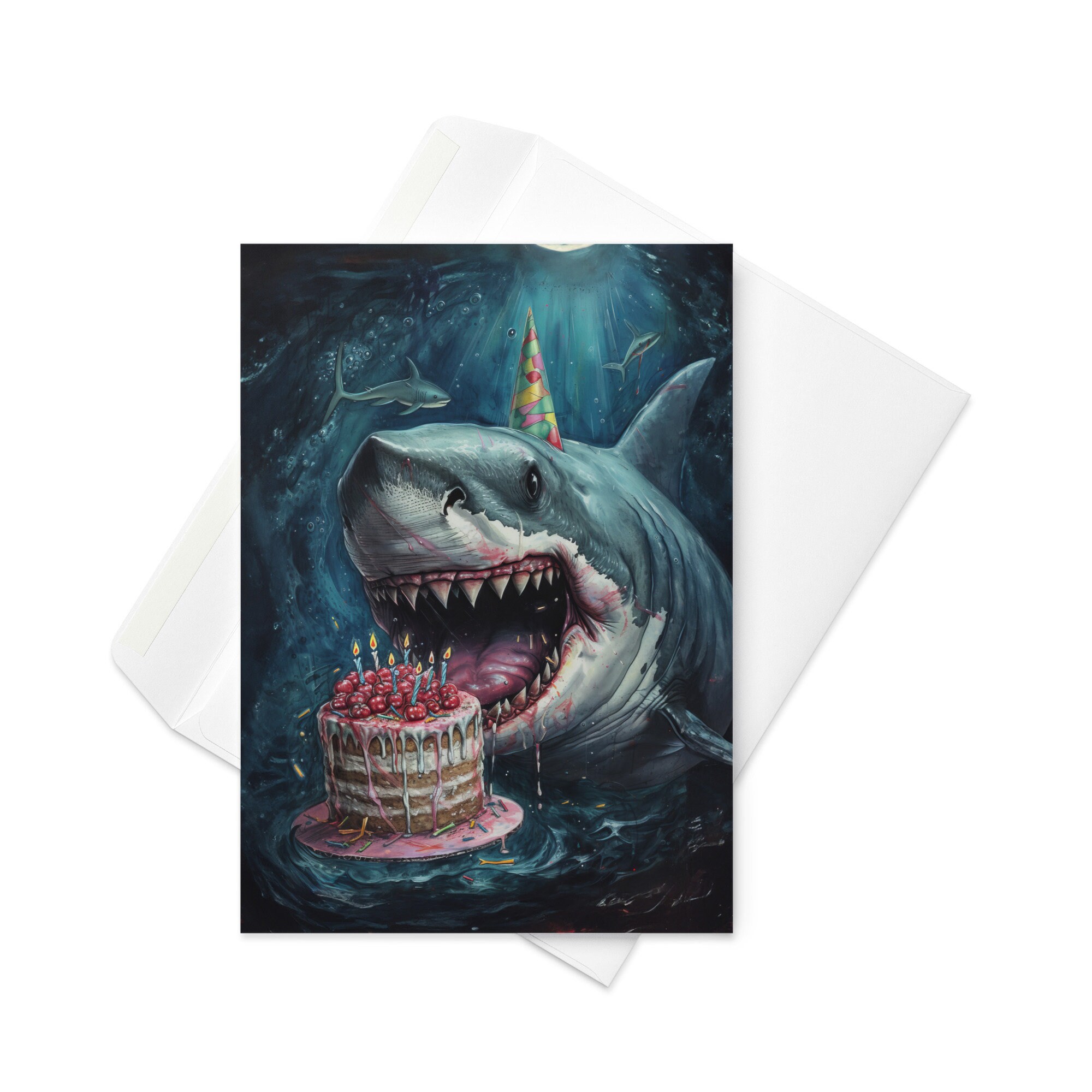 Shark Surprise - Gothic Jaws-inspired Birthday Card, Fun Shark Cake ...