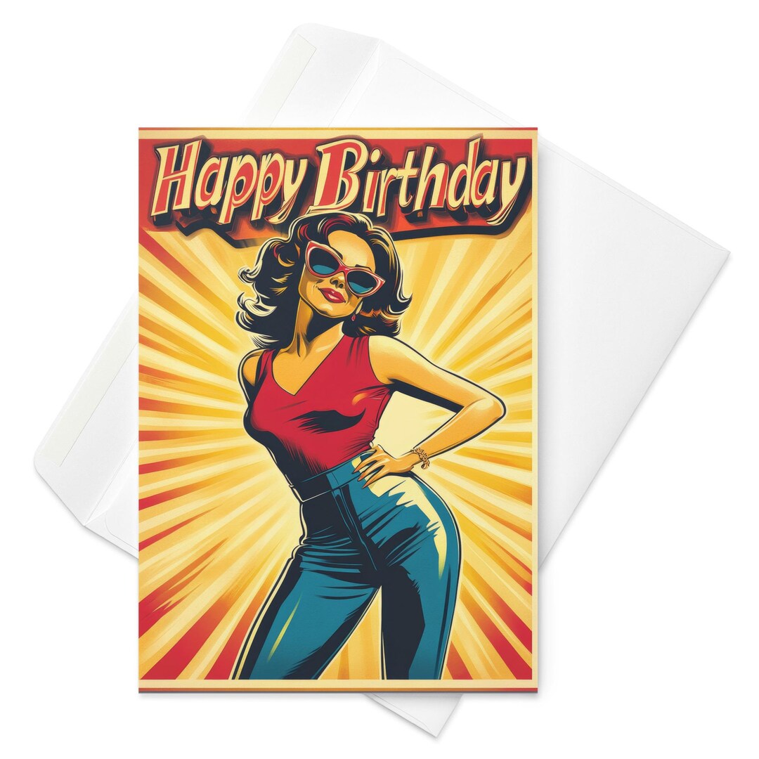 Retro Glam Vintage Pin-up Birthday Card, Bold Pop Art Style, Fun 50s ...