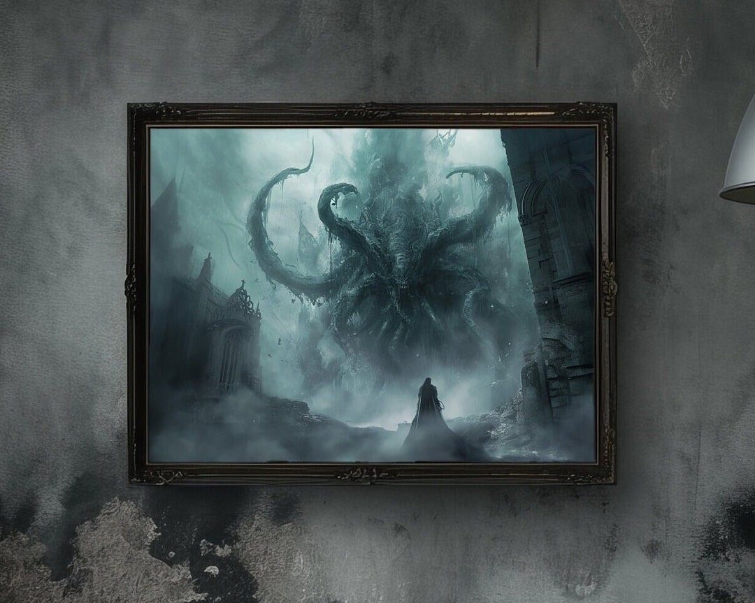 Gothic Octopus Monster Art Print, Heroic Stand Scene, Dark Fantasy Wall ...