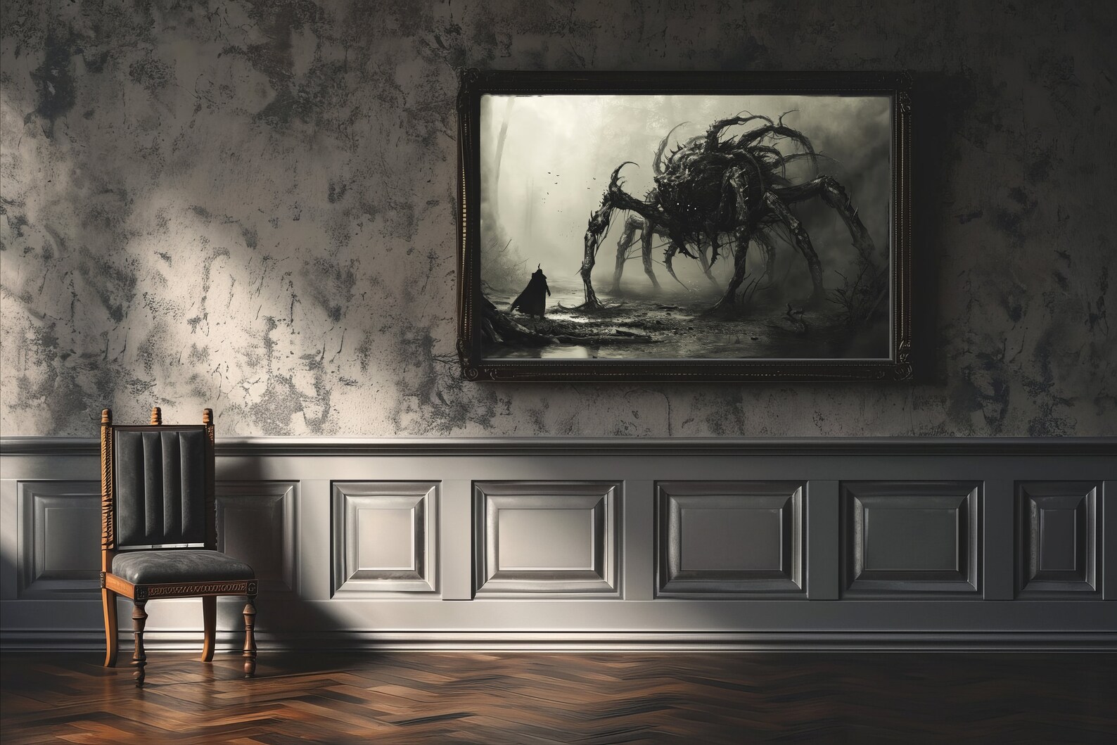 LIMITED EDITION Gothic Horror Art Print, Giant Spider Monster Vs Hero ...