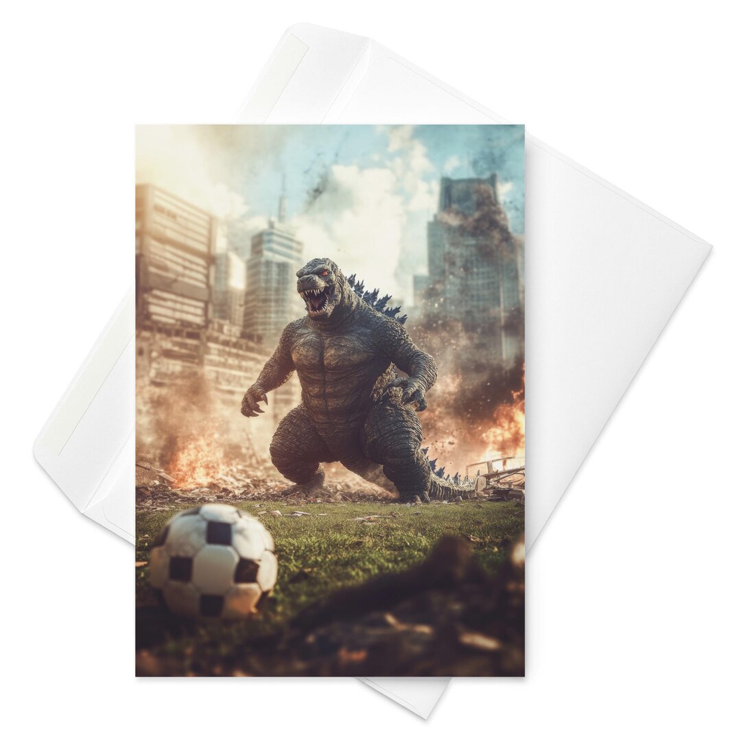 Godzilla Football Soccer Birthday Card Fun Kids Card With Roaring ...