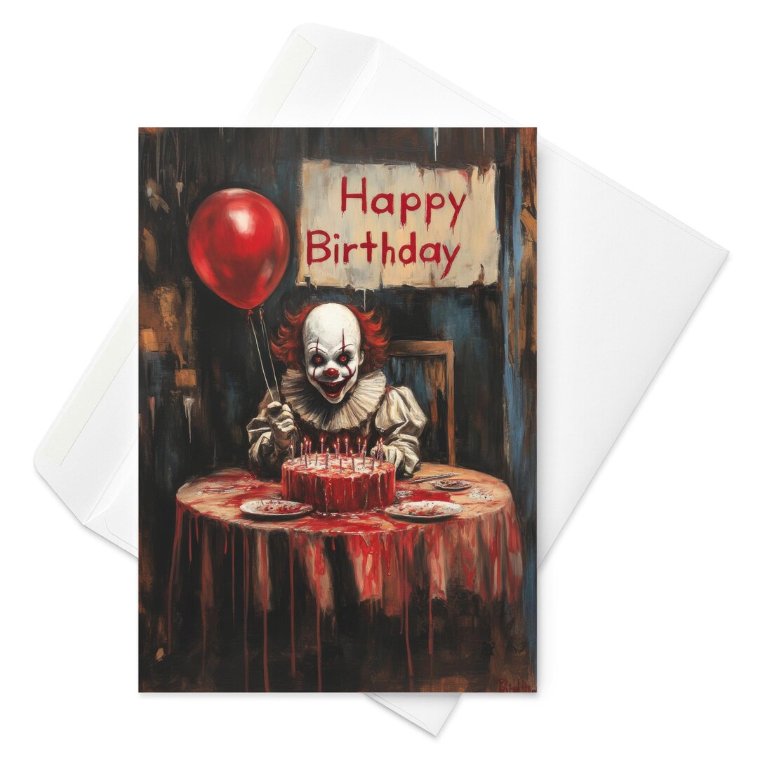 Creepy Clown Birthday Card - IT Inspired Horror | Gothic Balloon ...