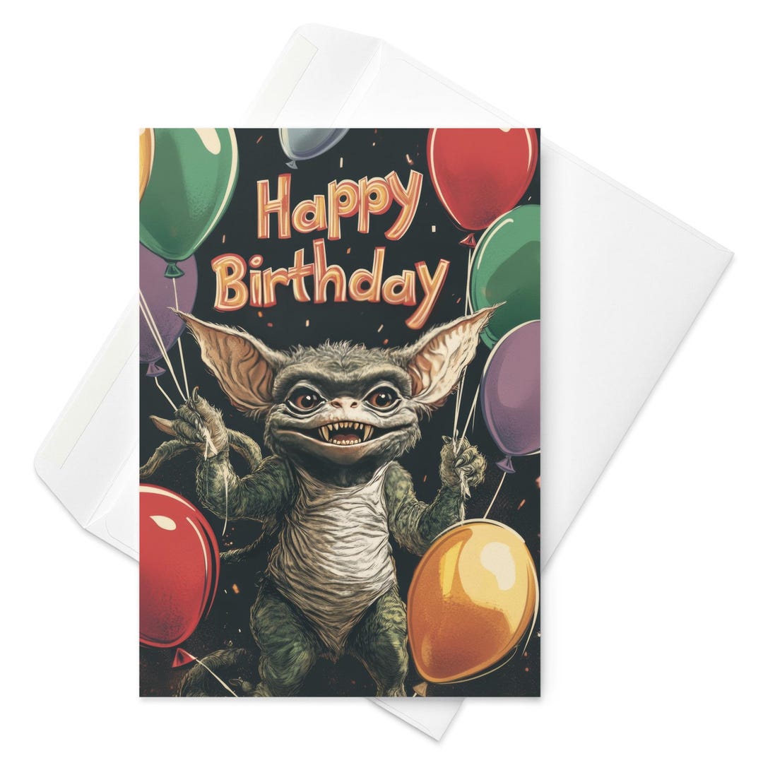 Mischievous Gremlin Birthday Card | Funny Balloons Design | Quirky ...