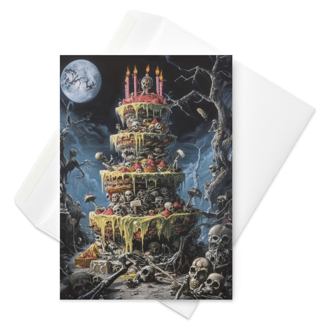 Skull Confection - Macabre Birthday Cake Card, Dark Humor, Gothic ...