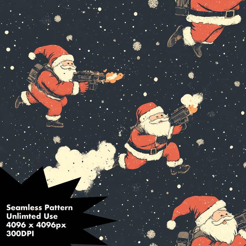 Flaming Festivities - Cartoon Santa With Flamethrower Seamless Pattern ...