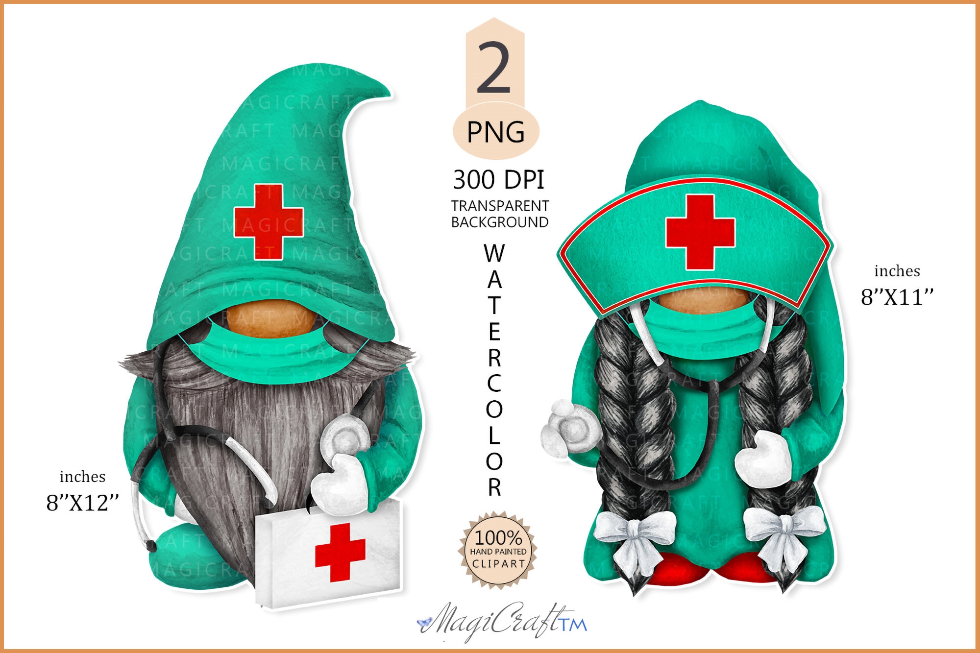 Medical Gnomes Darker Skin Tone and Brown Hair Png Clipart, Watercolor ...