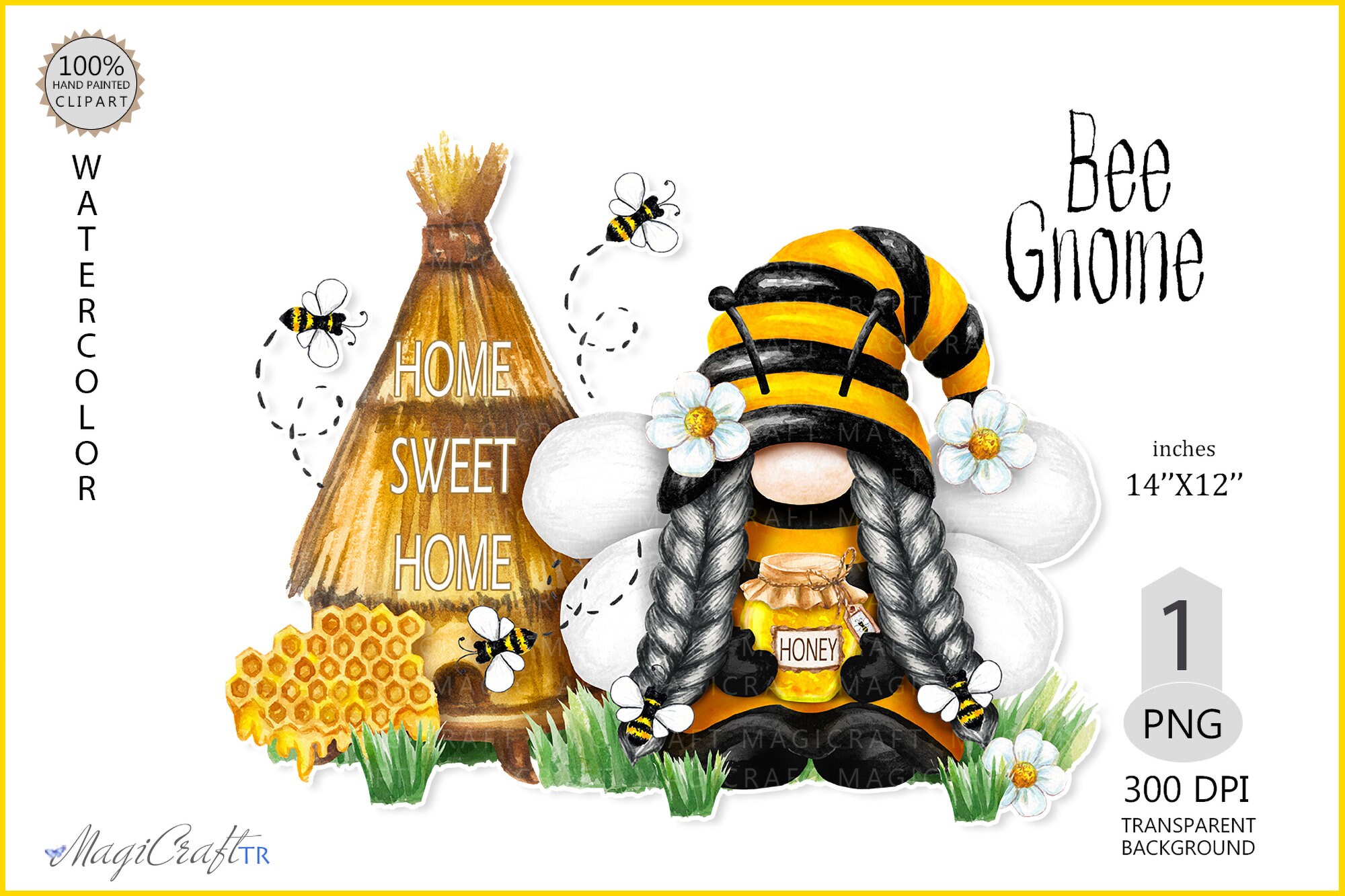 Watercolor Bee Gnome Girl Png, Bee Gnome Sublimation, Honey Bee Gnome ...
