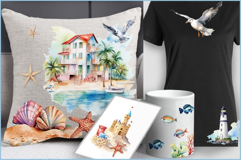 Marine Png Clipart, Watercolor Seashells Clipart Sublimation Design ...