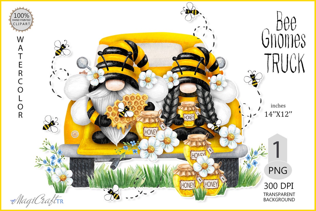 Watercolor Bee Gnomes Png, Bee Gnomes Truck Sublimation, Honey Bee ...
