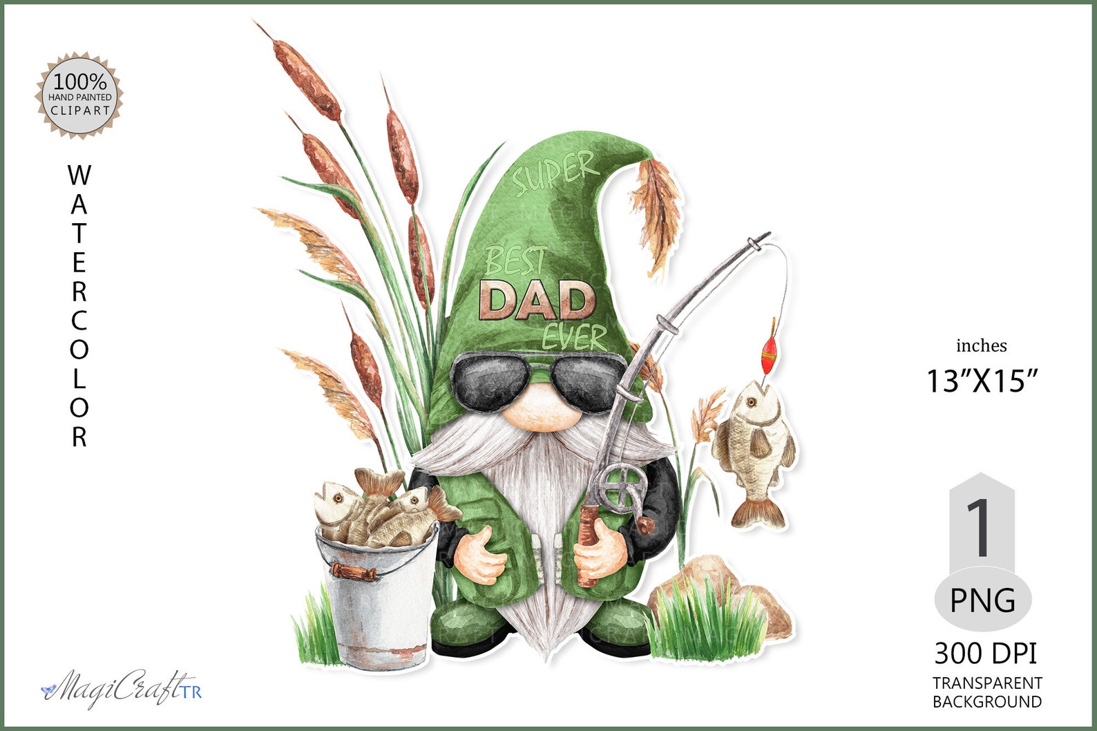 DAD Gnome, Fishing Gnome PNG, Watercolor Gnome Dad, Father's Day Gnome ...