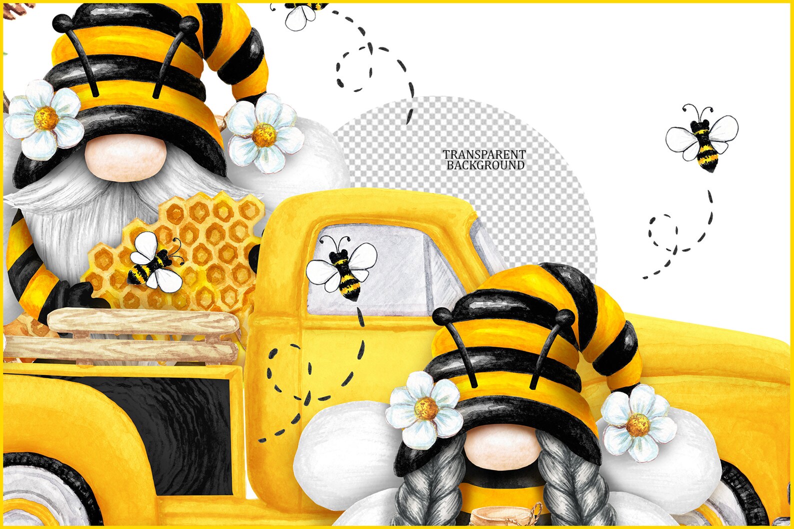 Watercolor Bee Gnomes Png, Bee Gnome Truck Sublimation, Honey Bee ...