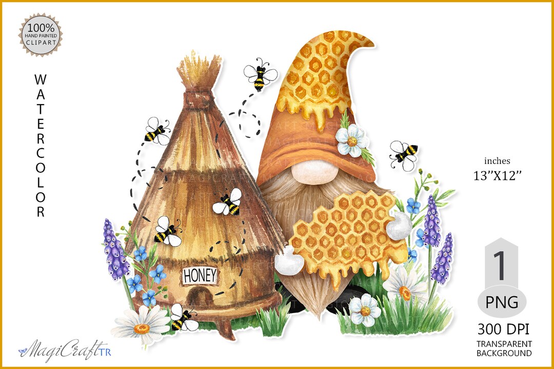 Watercolor Bee Gnome Png, Bee Gnome Sublimation, Honey Bee Gnome ...