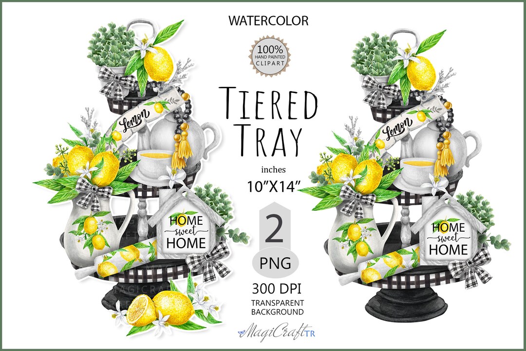 Tiered Tray Lemon PNG Clipart, Watercolor Tiered Tray Lemon Decor ...