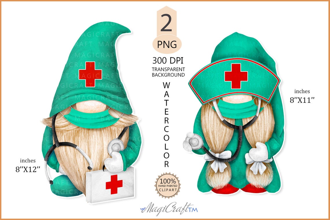 Medical Gnomes Png Clipart, Watercolor Gnome Medical Sublimation Png ...