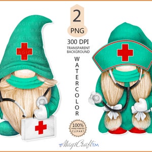 Medical Gnomes Png Clipart, Watercolor Gnome Medical Sublimation Png ...