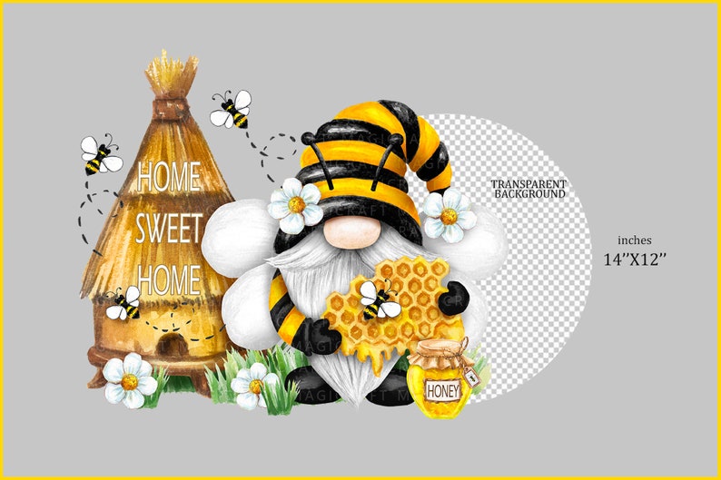 Watercolor Bee Gnome Png, Bee Gnome Sublimation, Honey Bee Gnome ...