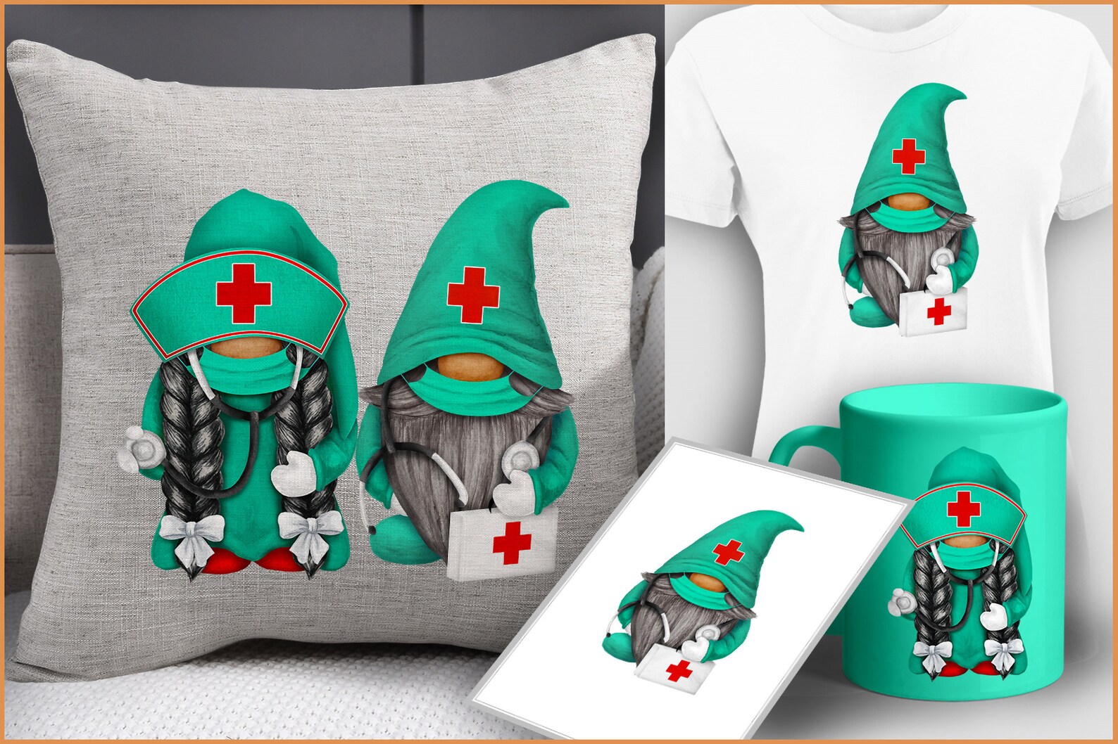 Medical Gnomes Darker Skin Tone and Brown Hair Png Clipart, Watercolor ...