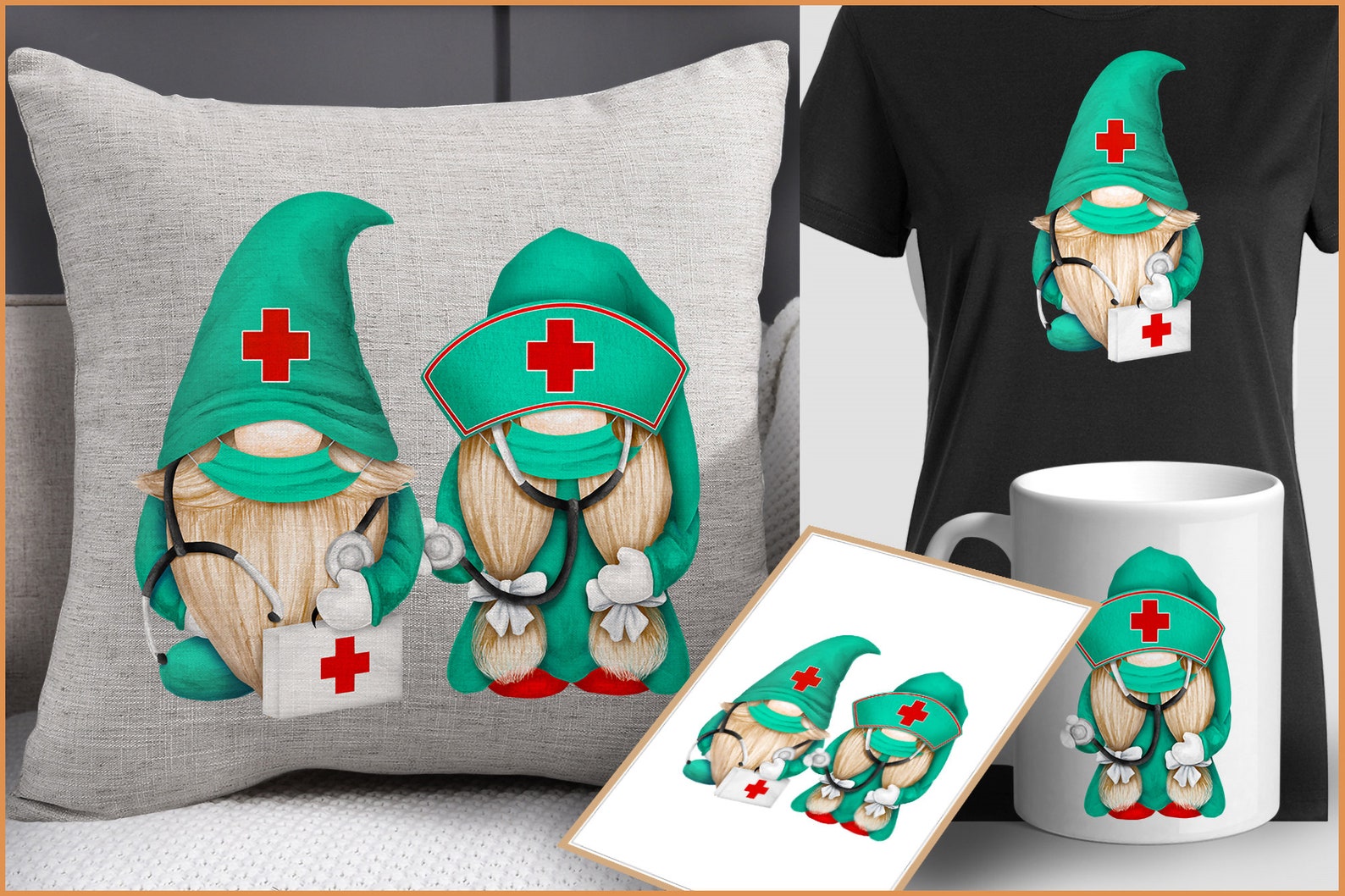 Medical Gnomes Png Clipart, Watercolor Gnome Medical Sublimation Png ...