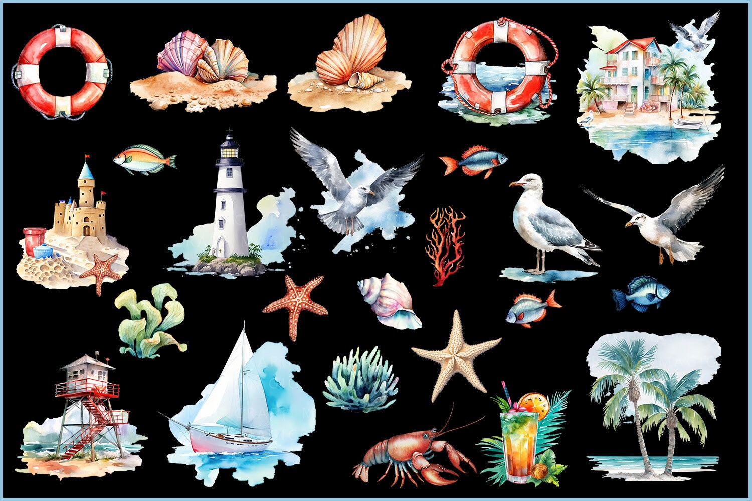 Marine Png Clipart, Watercolor Seashells Clipart Sublimation Design ...