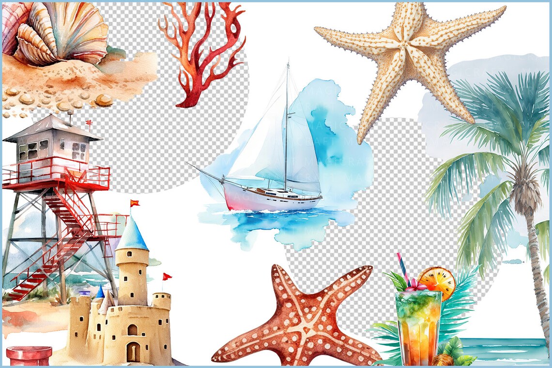Marine Png Clipart, Watercolor Seashells Clipart Sublimation Design ...