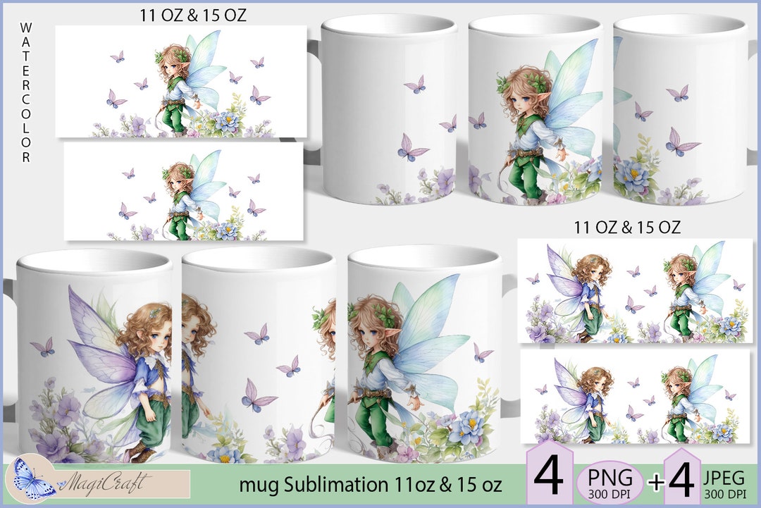Fairy Mug Wrap Png, Mug Sublimation Designs, Fairy Boy Flowers Mug ...