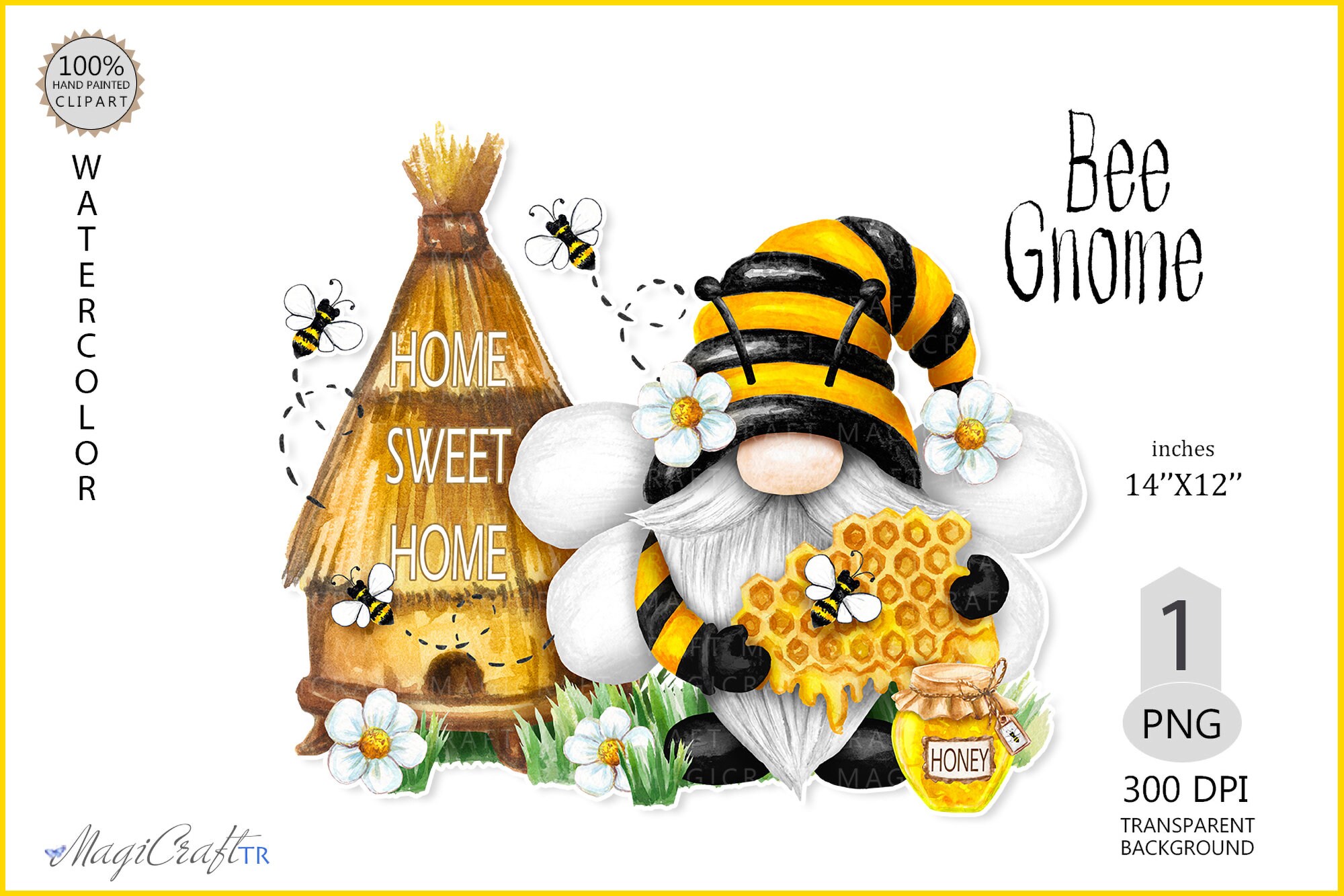 Watercolor Bee Gnome Png, Bee Gnome Sublimation, Honey Bee Gnome ...