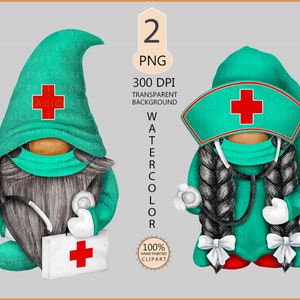 Medical Gnomes Darker Skin Tone and Brown Hair Png Clipart, Watercolor ...