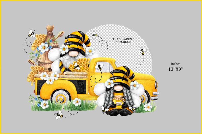 Watercolor Bee Gnomes Png, Bee Gnome Truck Sublimation, Honey Bee ...