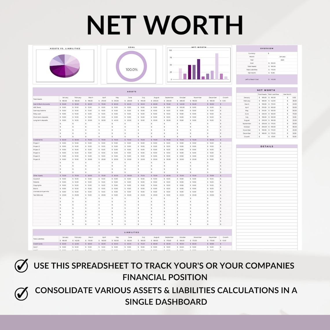 Net Worth Tracker Spreadsheet Template for Google Spreadsheet, Personal ...