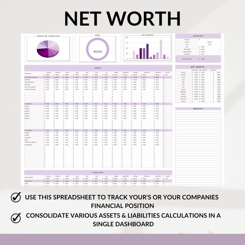Net Worth Tracker Spreadsheet Template for Google Spreadsheet, Personal Finance Budget Dashboard ...