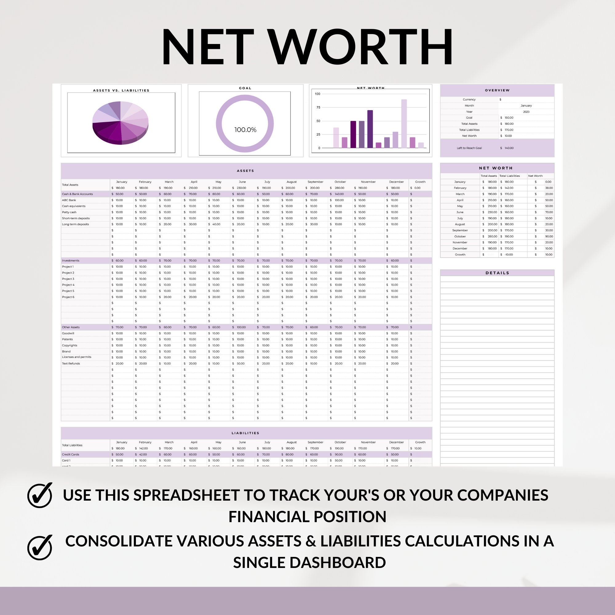 Net Worth Tracker Spreadsheet Template for Google Spreadsheet, Personal ...