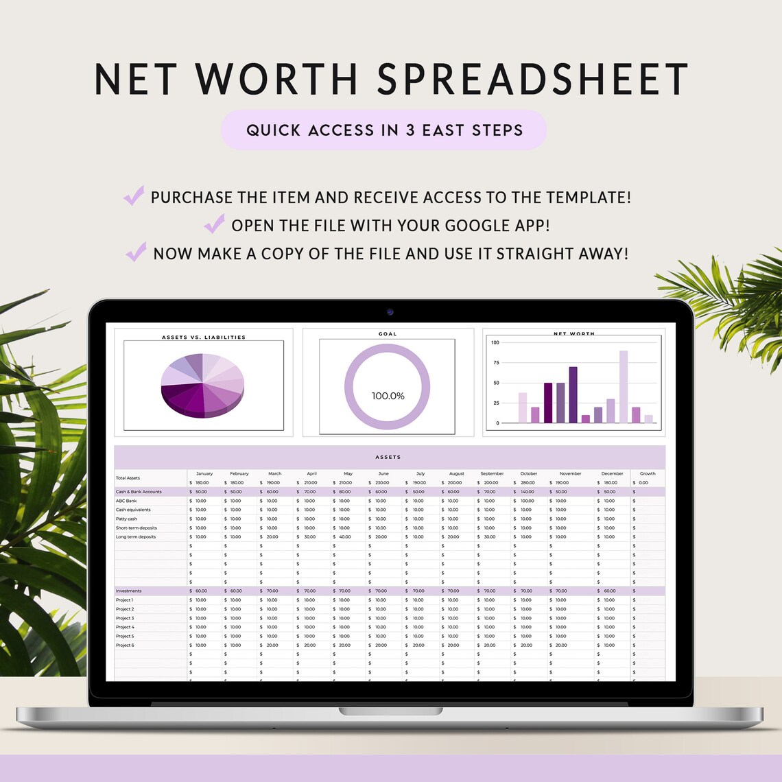 Net Worth Tracker Spreadsheet Template for Google Spreadsheet, Personal ...