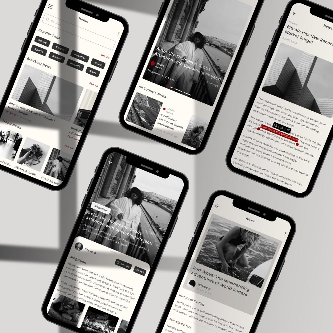 News App UI Kit | 5 Mobile Screens | Home, News, and Detail Pages ...
