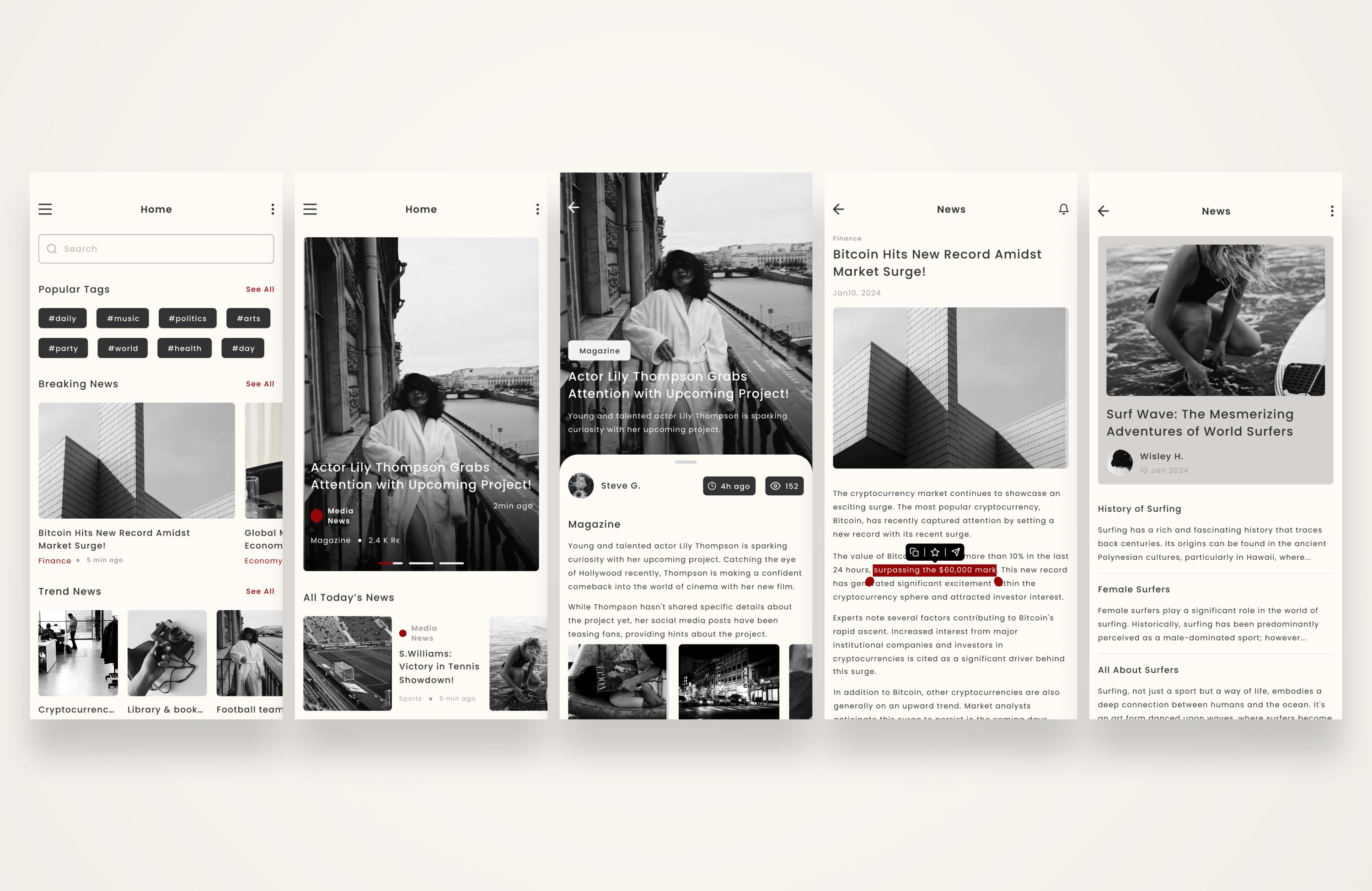 News App UI Kit | 5 Mobile Screens | Home, News, and Detail Pages ...