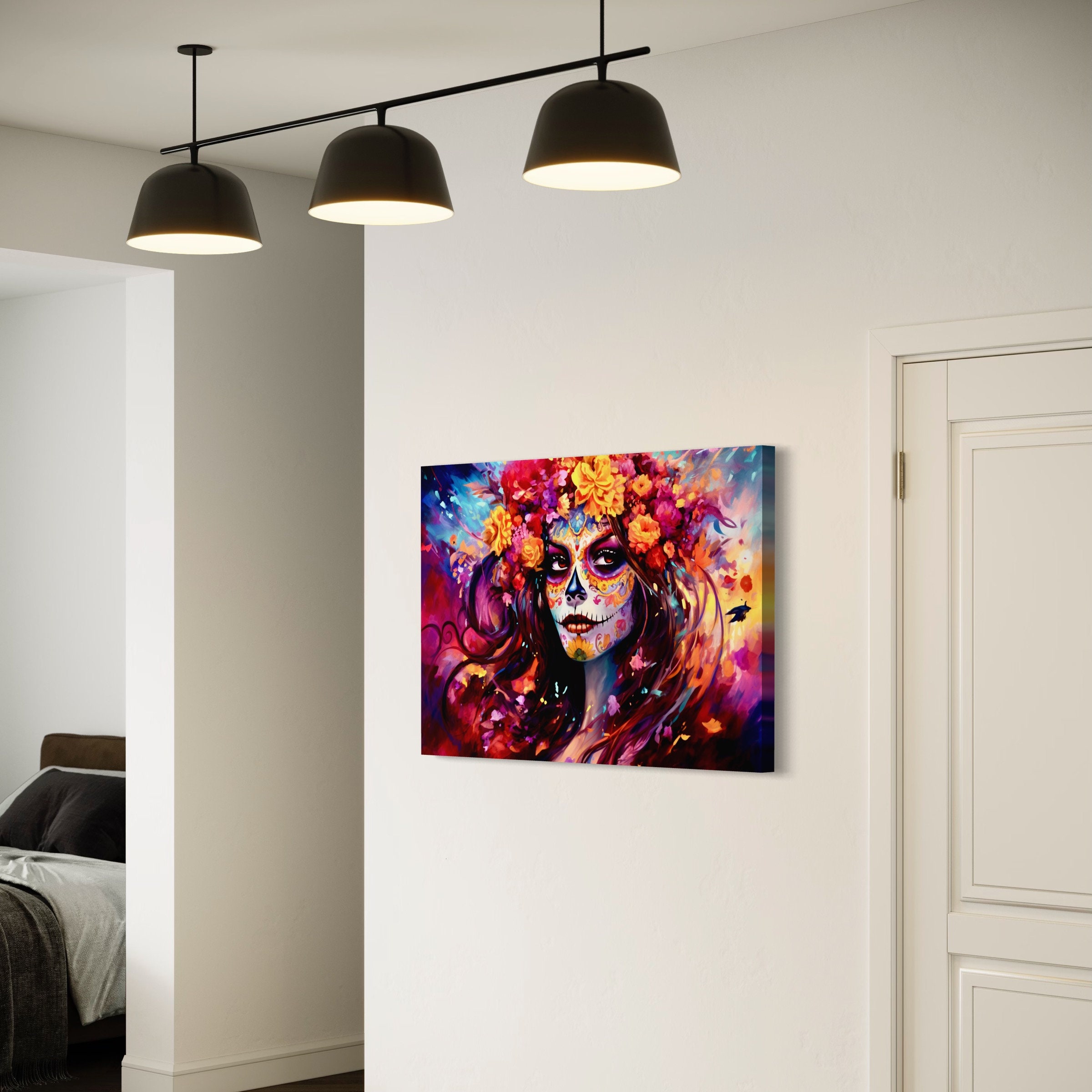 Día De Muertos Canvas Wall Art, Day of the Dead Wall Art, Día De Los ...