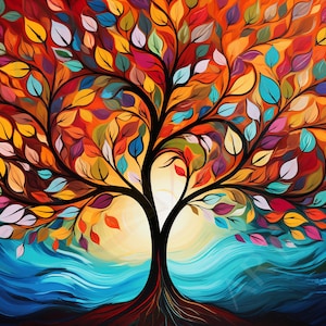 Tree of Life Canvas Wall Art, Abstract Tree Painting, Minimalist ...