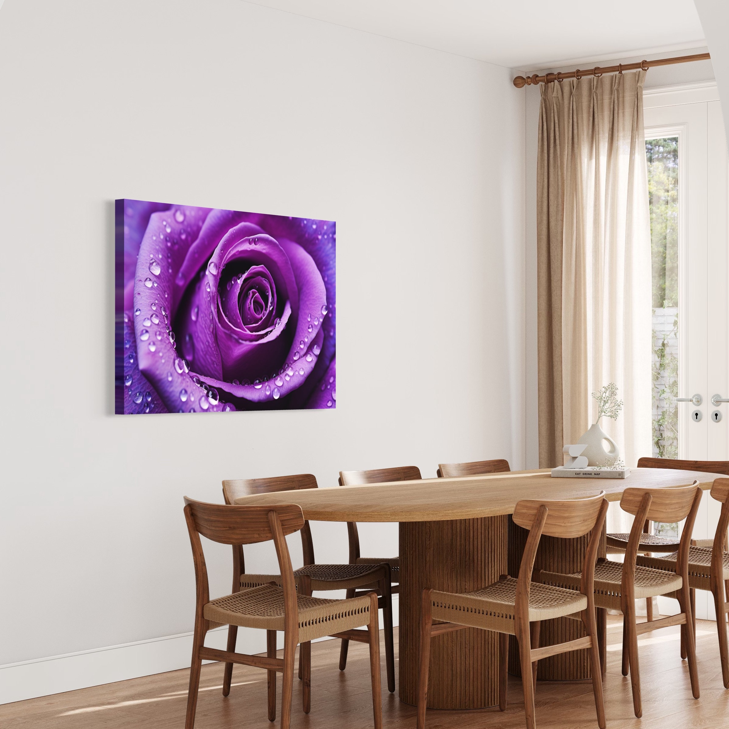 Purple Rose Canvas Wall Art, Macro Flower Wall Art, Water Drops on ...