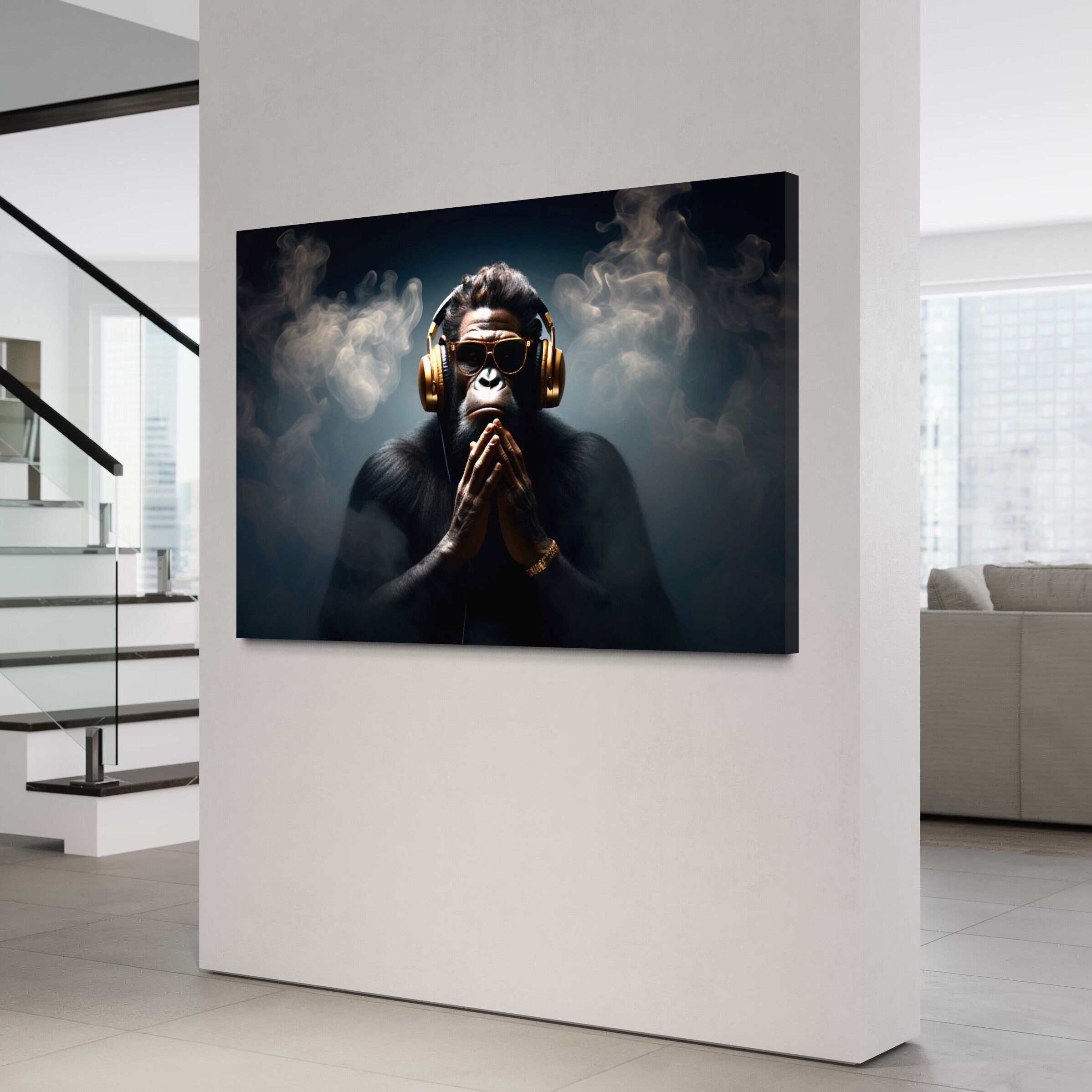 A Thinking Monkey Wall Art, Canvas Art Print, Cool Sunglasses Art ...