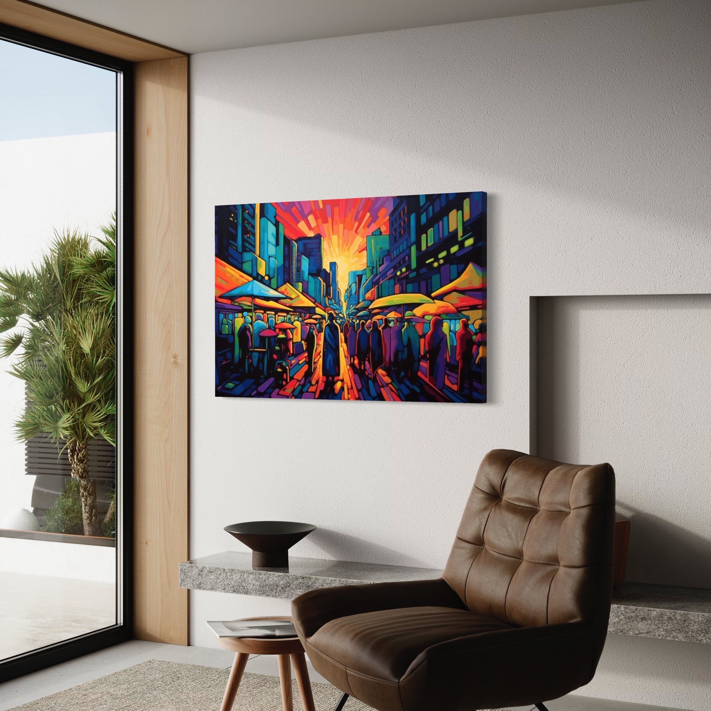 Neon City Pulse Canvas Poster, Illuminated Urban Vibrance Wall Art ...