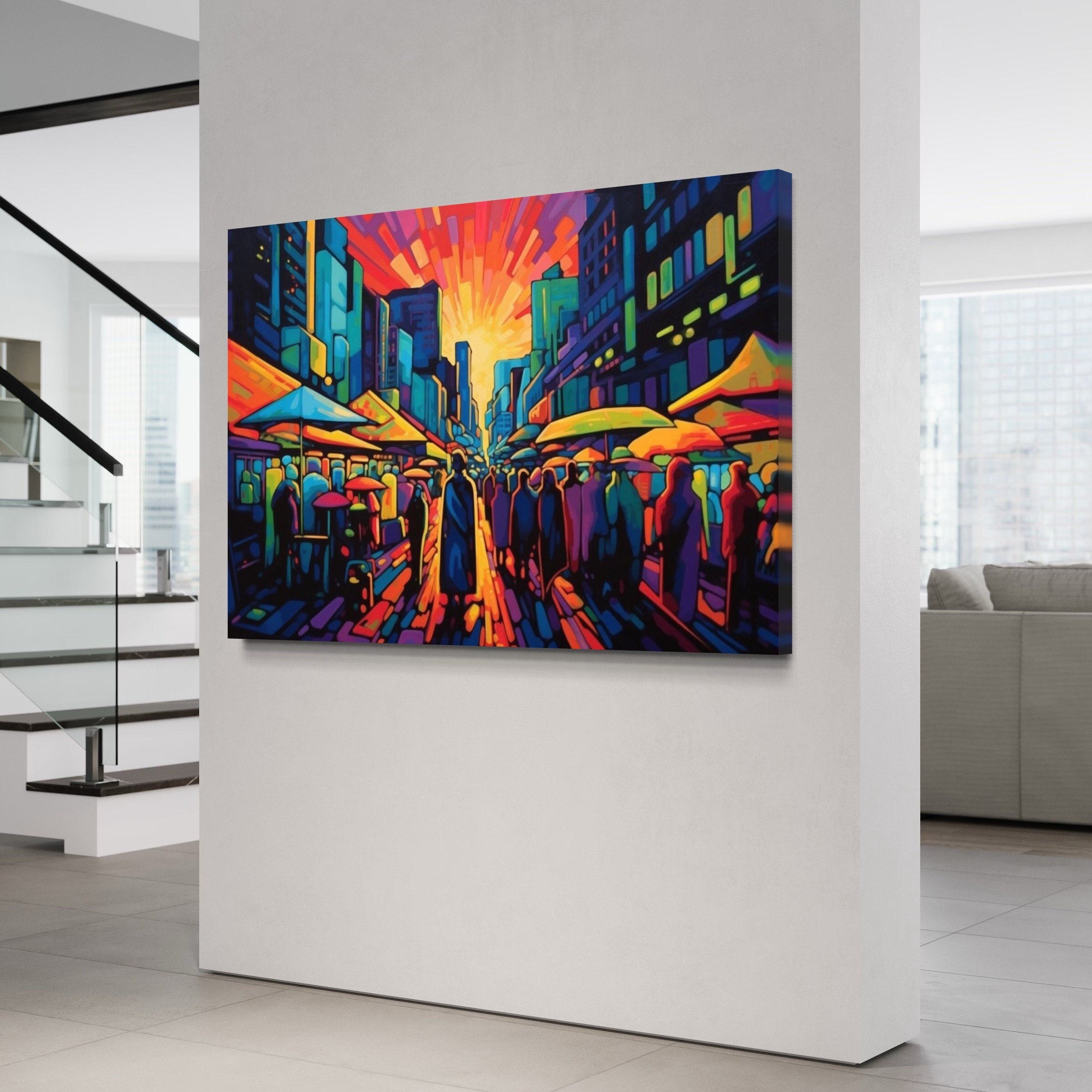 Neon City Pulse Canvas Poster, Illuminated Urban Vibrance Wall Art ...