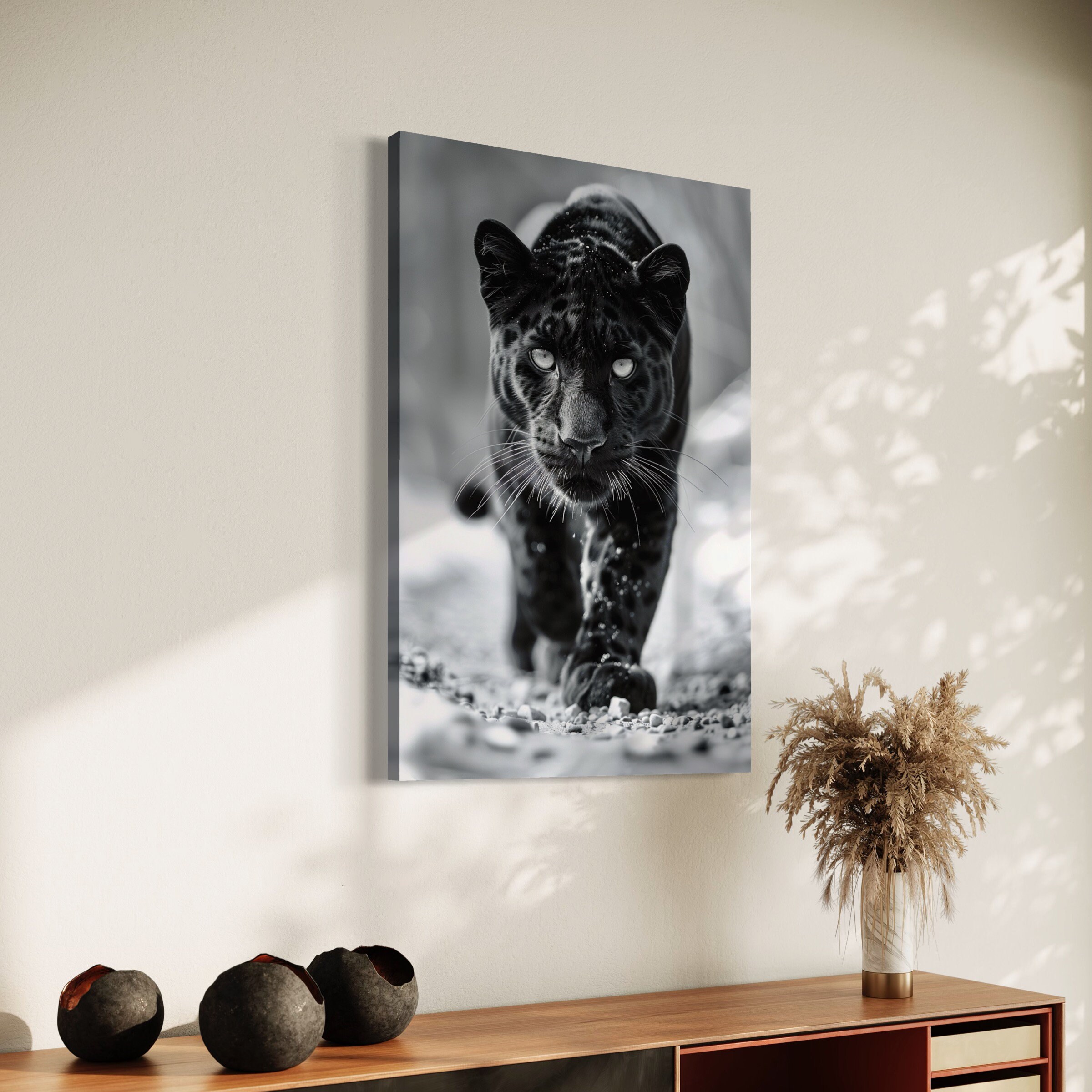 Black Panther Canvas Wall Art, Black and White Wall Art, Nature Wall ...