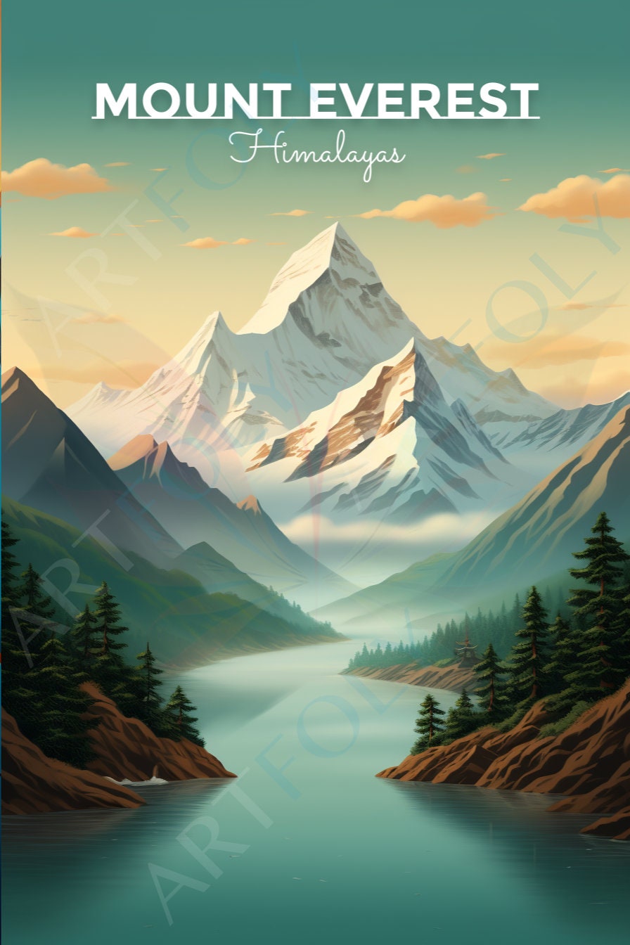 Mount Everest Canvas Wall Art, Travel Poster, Himalayas Poster, Largest ...