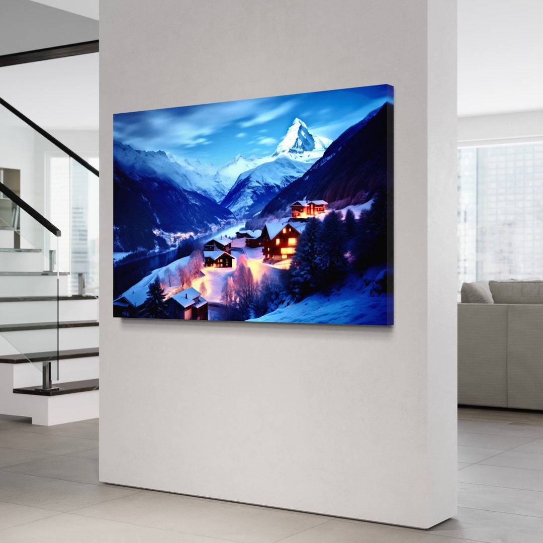 Magnificent Alps Canvas Wall Art, Alps Mountains Painting, Alps Village ...
