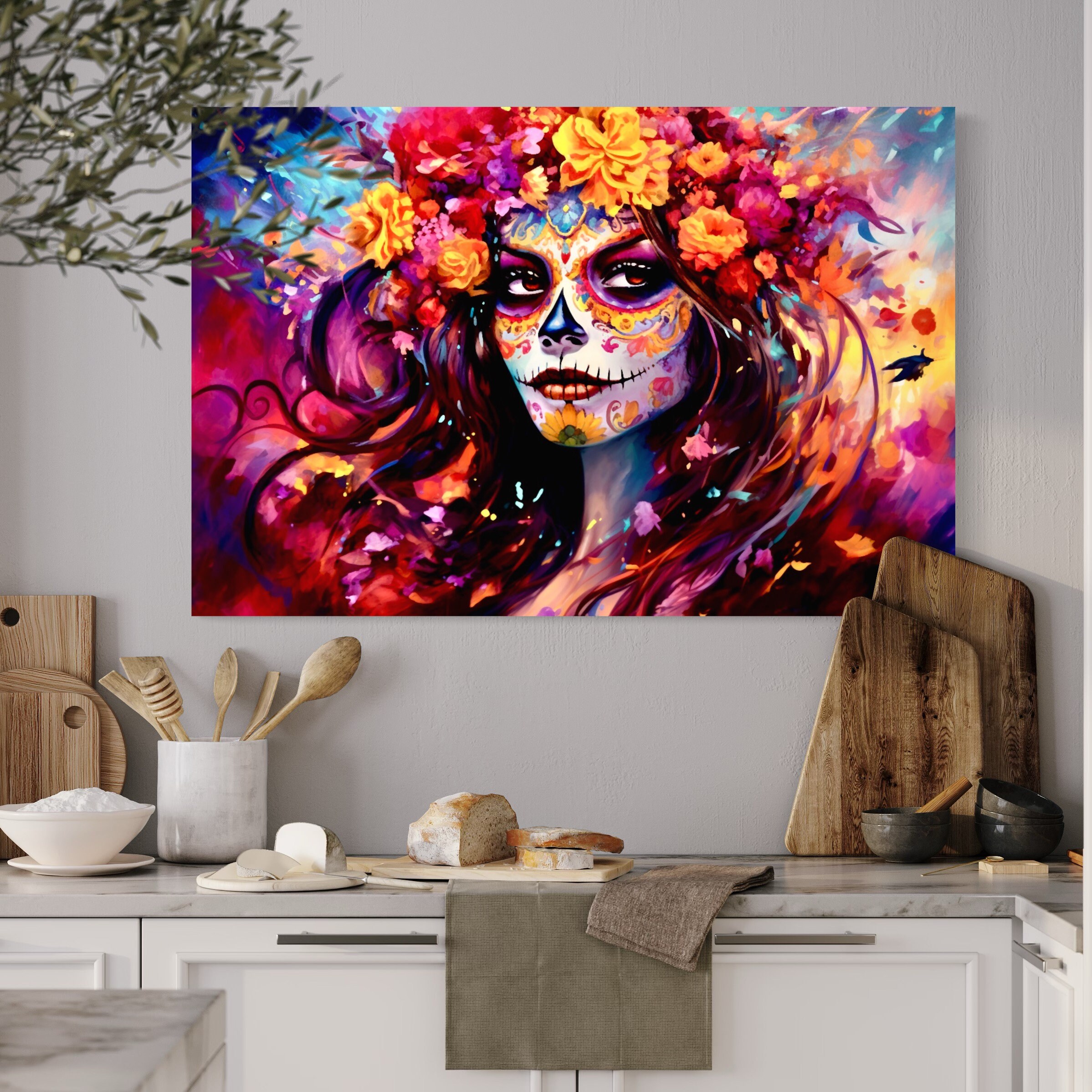 Día De Muertos Canvas Wall Art, Day of the Dead Wall Art, Día De Los ...