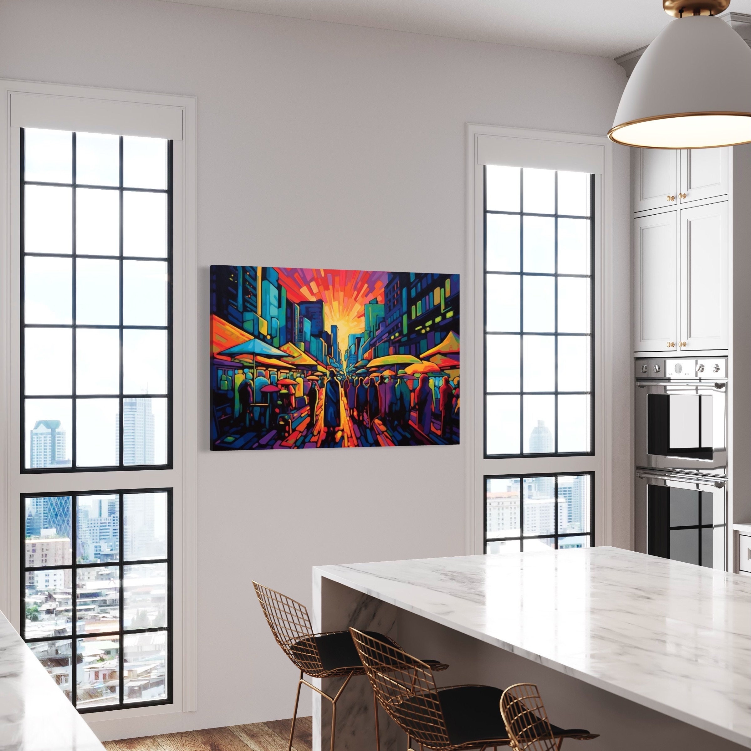 Neon City Pulse Canvas Poster, Illuminated Urban Vibrance Wall Art ...