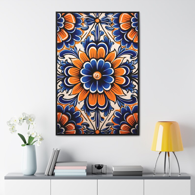 Mexican Floral Tiles Wall Art, Canvas Print, Blue and Orange Tiles ...