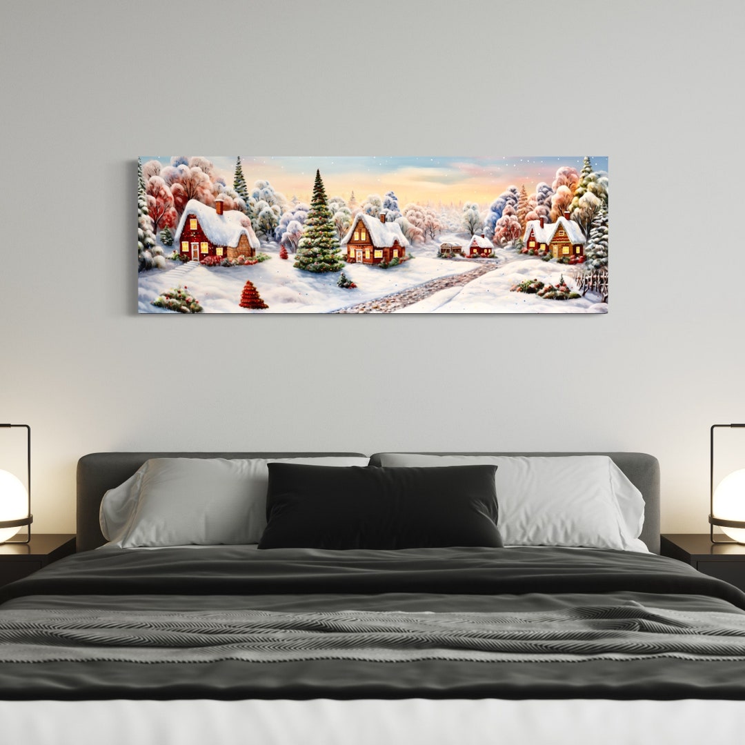 Christmas Village Canvas Wall Art, Merry Christmas Wall Art, Feliz ...