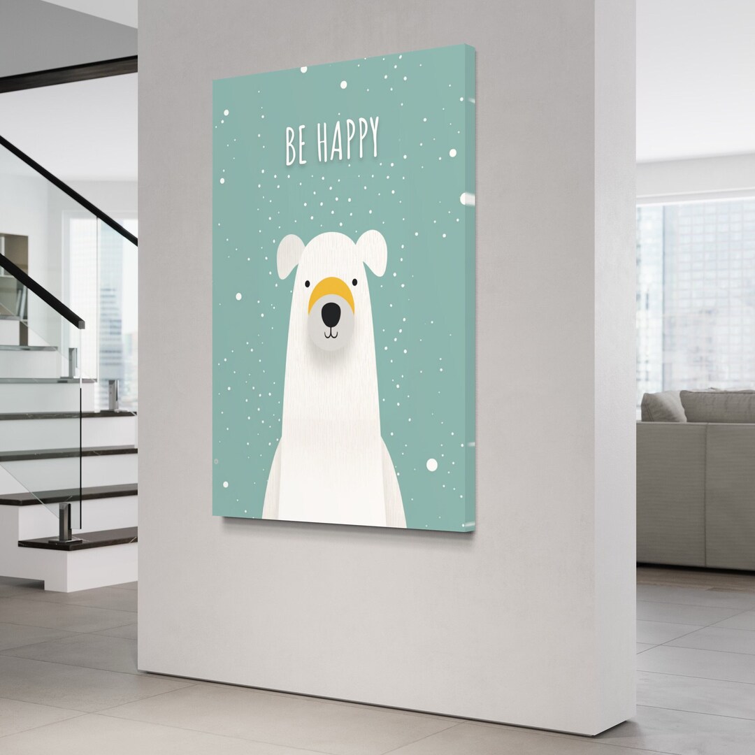 Be Happy Big Bear Wall Art, Canvas Modern Art Print, Educational Wall ...